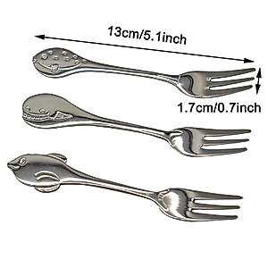 Maydahui 6PCS Cute Coffee Spoons Fish Shape Spoon and Fork 5.1 inch 18/10（304）Stainless Steel Dolphin Whale Puffer Teaspoon Dessert Ice-cream Spork Fruit Forks Design for Home Kitchen Restaurant