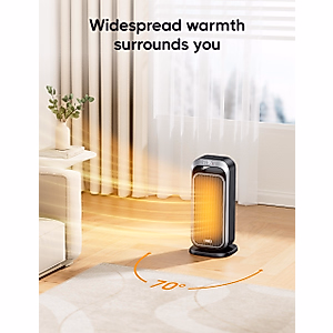 Dreo Quiet Space Heaters for Indoor Use, 1500W Electric Heater with Remote, PTC Ceramic Heater with Thermostat, 12H Timer, 70° Oscillation, Digital Display, Fast Safety Room Heater for Bedroom Office