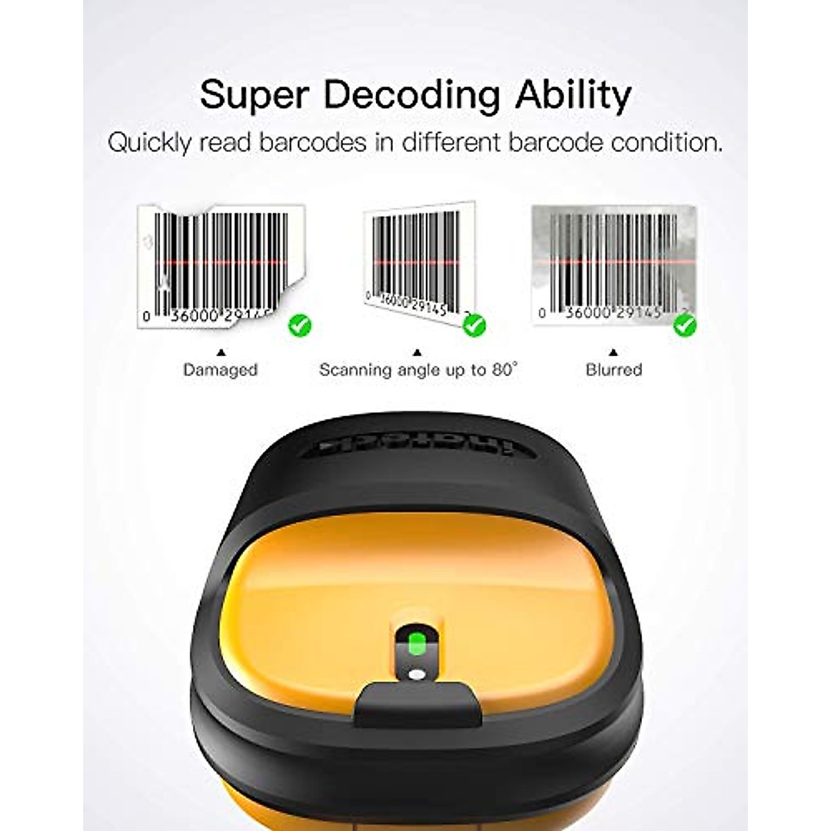 Barcode Scanner, Inateck Wireless Scanner, 2.4 GHz Adapter, 2600mAh Battery, 60M Range, Automatic Scanning, P6