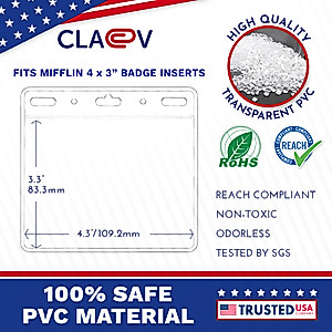 Claev Horizontal Flexible and Tear Resistant Card Protector (Clear, 4x3 Inch, 100 Pack), Large Easy Open Plastic ID Name Badge Holders for Conferences, Conventions, Offices & Schools