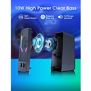 NOOTRY Computer Speakers, Gaming Desktop Speakers with 7Color Backlit, 10W USB Powered Volume Control Speakers, 2.0CH Stereo Laptop Speaker, Bluetooth&USB Audio for PC, Monitor, Mac, Tablet, Phone