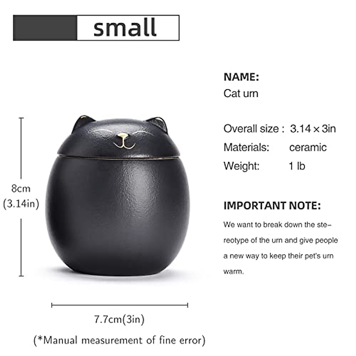 LMEILI Pet Urns for Cats Box Ashes Keepsake Memorial Cremation Small Dog Animal Ceramics Ashes Funeral Urn Personalized (Small Black)