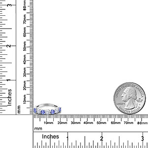 Gem Stone King 925 Sterling Silver Gemstone Birthstone and White Moissanite Wedding Band Engagement Anniversary Ring | Round 3.5MM | 7 Stone Promise Ring For Women