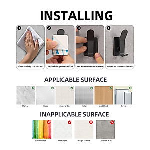 UEMUSI Towel Hooks, Stainless Steel Adhesive Hooks Heavy Duty, 4 Pack Bathroom Hooks for Hanging Towel Coat Hat, Wall Hooks Stick on Bathroom Kitchen and Bedroom, No Drilling Sticky Hooks, Black