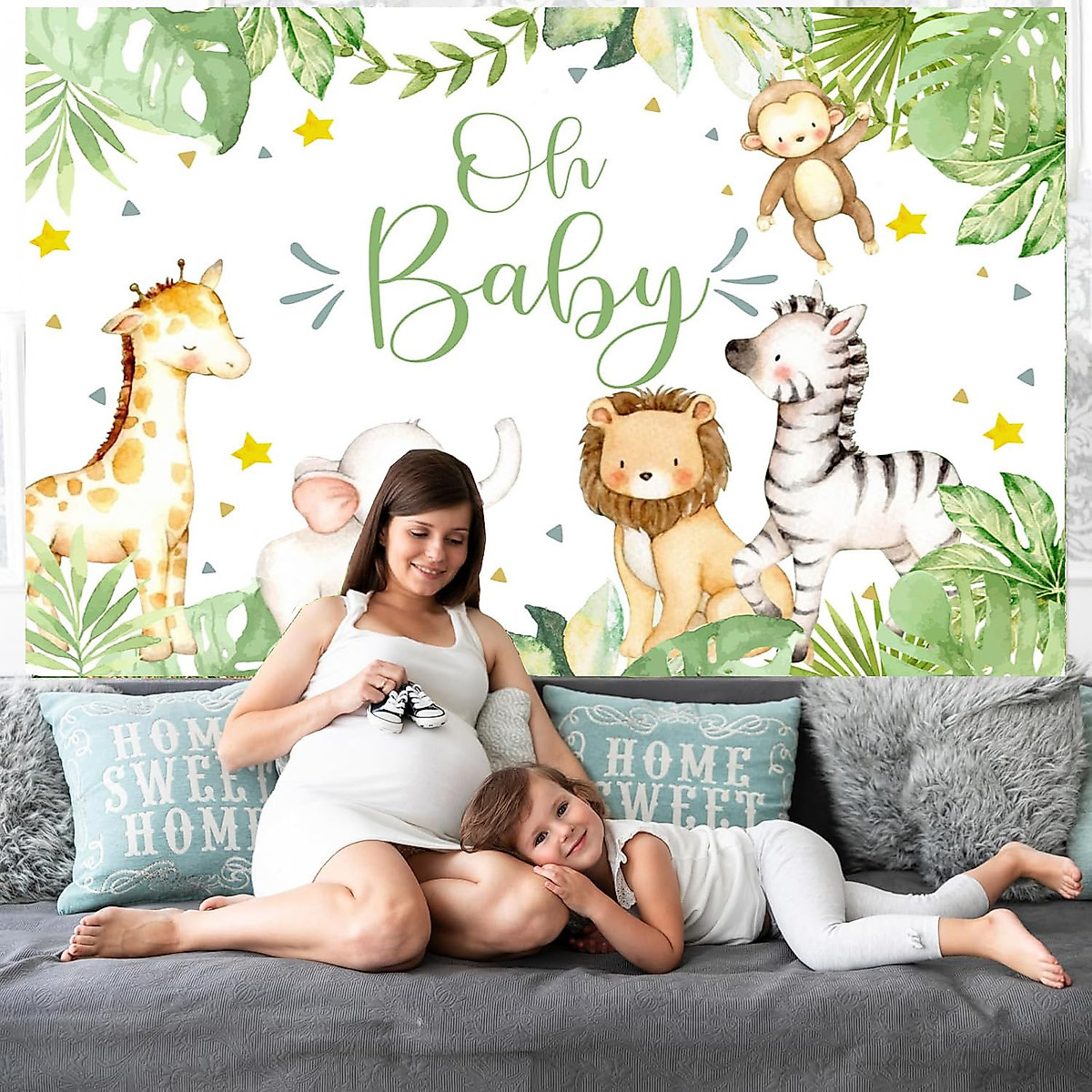 Mocsicka Jungle Safari Boy Baby Shower Backdrop Wild Animals Safari Party Decorations Oh Baby Jungle Theme Tropical Green Leaves Baby Shower Banner Supplies
