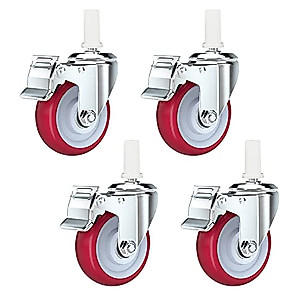 Dining Cart Casters, Swivel Castor Wheel Trolley Furniture Caster, for Furniture Trolley Crib Casters Kitchen Cabinet Universal Castors, with Brake Casters, Red, 4 Pieces Castor Wheel (Color : Red,
