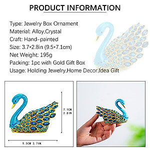 YU FENG 3.7inch Enamel Blue Gems Swan Trinket Box Hinged Hand-Painted Jewelry Storage Ring Holder Keepsake Box Animal Figurine Collectible Wedding Favor Gift