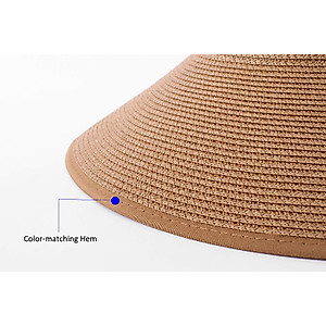 Women Sun Visors Foldable Straw Hats Summer Beach Packable Hat Floppy Wide Brim Cap Big Heads Sombrero (Black+Khaki)