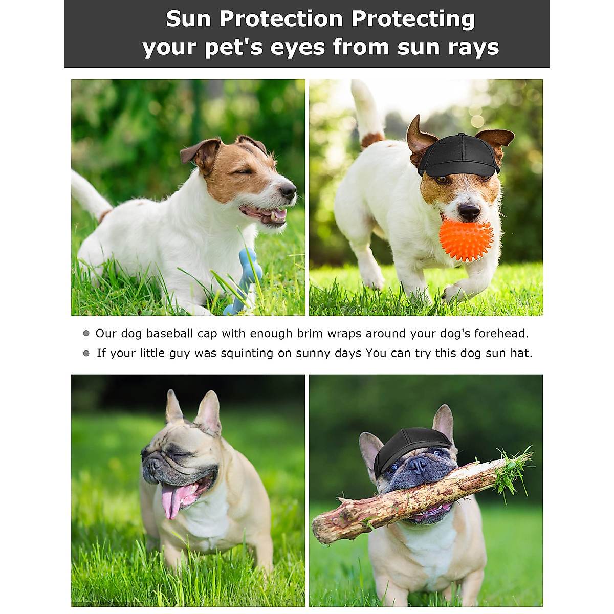 Dog Hat for Small Dogs and Medium Dogs Girl Boy Hats for Dogs Adjustable Dog Bucket Hat Puppy Sun Hat Spring Summer Pet Baseball Cap Doggy Visor (Black, Large(15lbs+))