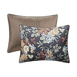 Madison Park Amelie Comforter Set - Feminine Design Colorful Floral Print, All Season Down Alternative Bedding Layer and Matching Shams, Full/Queen, Black 4 Piece