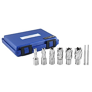 Accusize Industrial Tools Hss Professional Annular Cutter Set 1'' Cutting Depth, 7/16'' to 1-1/16'' with 3/4'' Weldon Shank, 8 Pc Set, HSS1-0000