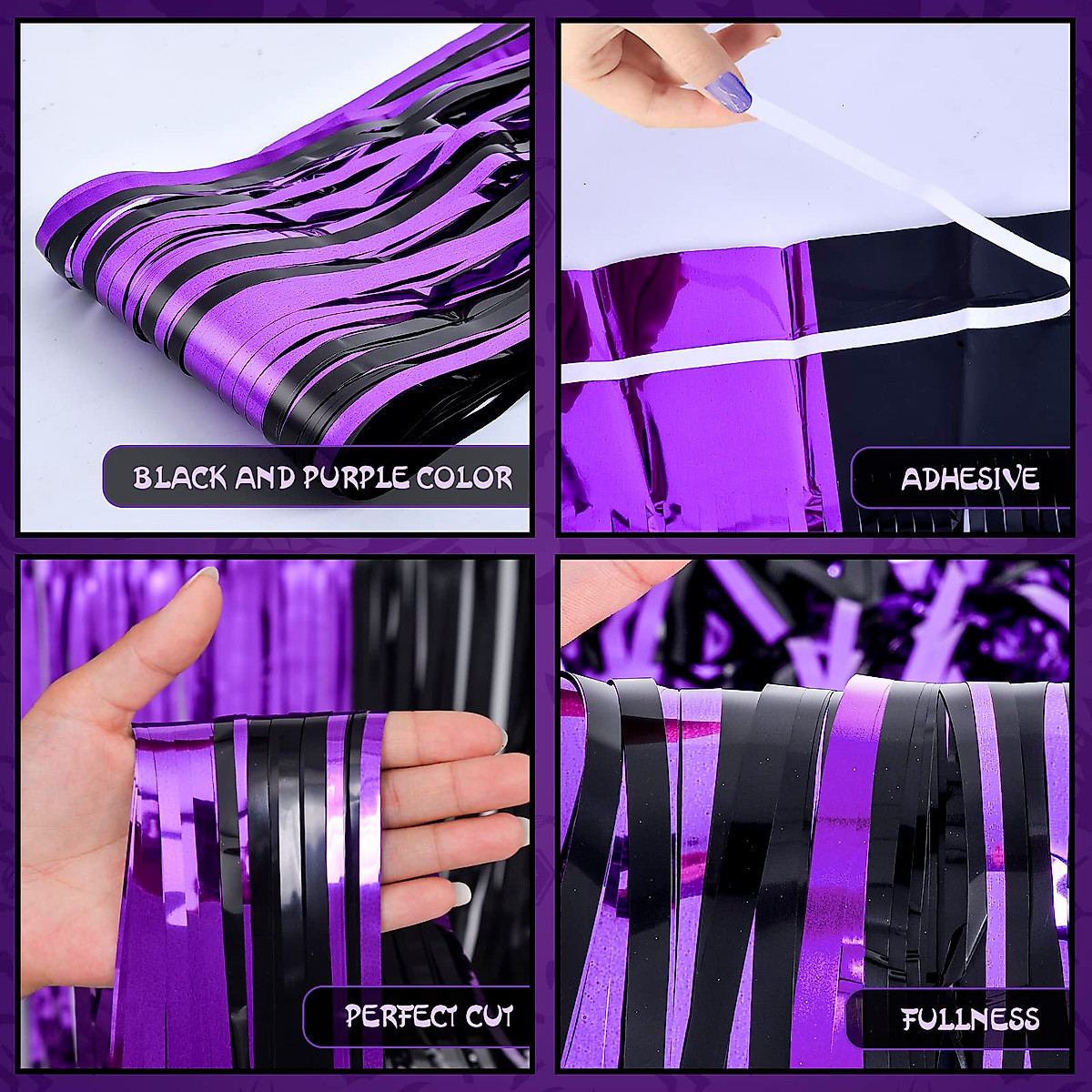 LYUBASA 3 Pack Halloween Party Decorations,Black and Purple Tinsel Foil Fringe Curtains,Halloween Theme Photo Booth Prop Streamer Backdrop Decor Indoor Outdoor Party Supplies for Birthday Anniversary