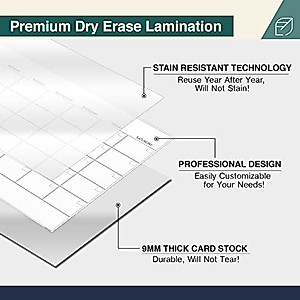 Large Dry Erase Calendar - 36”x48” Undated Erasable Monthly Calendar- Laminated Wall Calendar For Home And Office Organization