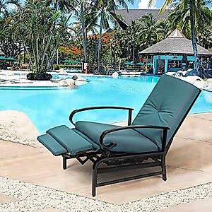 Crownland Outdoor Furniture Automatic Adjustable Patio Recliner Chair with Metal Frame and Water Resistant Cushion for Sunbathing (Peacock Blue)