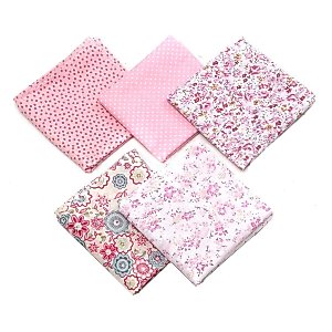 Quilting Fabric Gece 5pcs 20" x 20" (50cm x 50cm) Cotton Craft Fabric Bundle Patchwork Pre-Cut Quilt Squares for DIY Sewing Scrapbooking Quilting Flowers Dot Pattern (Pink)