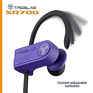 TREBLAB XR700 Wireless Sports Earbuds - Custom Adjustable Earhooks, PRO Running Bluetooth 5.0 Headphones for Athletes. IPX7 Waterproof, Sweatproof, in-Ear Headset, Noise Cancelling Earphones (Purple)