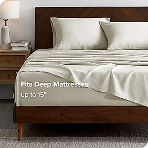 Bare Home Queen Sheet Set - Luxury 100% Linen Queen Bed Sheets - Deep Pockets - Easy Fit - 4 Piece Set - Bedding Sheets & Pillowcases (Queen, Soft White)