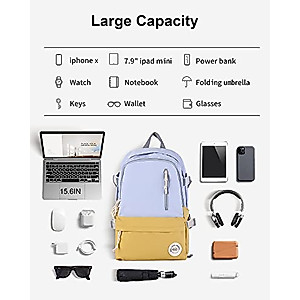VGOCO School Backpack for Teens Girls Boys, Middle High School Bookbag Unisex Lightweight Backpack Bag Water-proof Casual Rucksack for Women Men, Fits 14 inch Laptop Work Daypack Blue Yellow