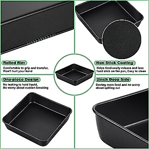 TeamFar Square Baking Pan, 8 inch Coated Square Cake Brownie Lasagna Pan with Stainless Steel Core & Non Stick Coating, for Baking Roasting Serving, Non-Toxic & Oven Safe, One Piece Design & Deep Wall