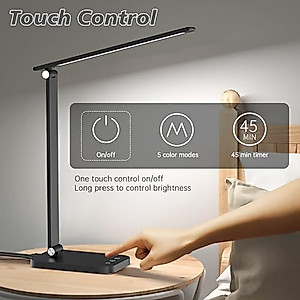 Bright Led Desk Lamp for College Dorm - Foldable Study Desk Light for Home Office, Modern Dorm Study Desk Lamps, 5 Light Mode Dimmable Brightness Eye-Caring Craft Task Lamp Reading Desktop Lamp,Black