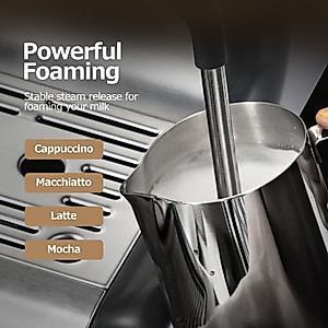 Espresso Machine, 20 Bar Coffee Maker with Milk Frother Steam Wand, Semi-Automatic Coffee Machine for Cappuccino, Latte, Fast Heating, Stainless Steel