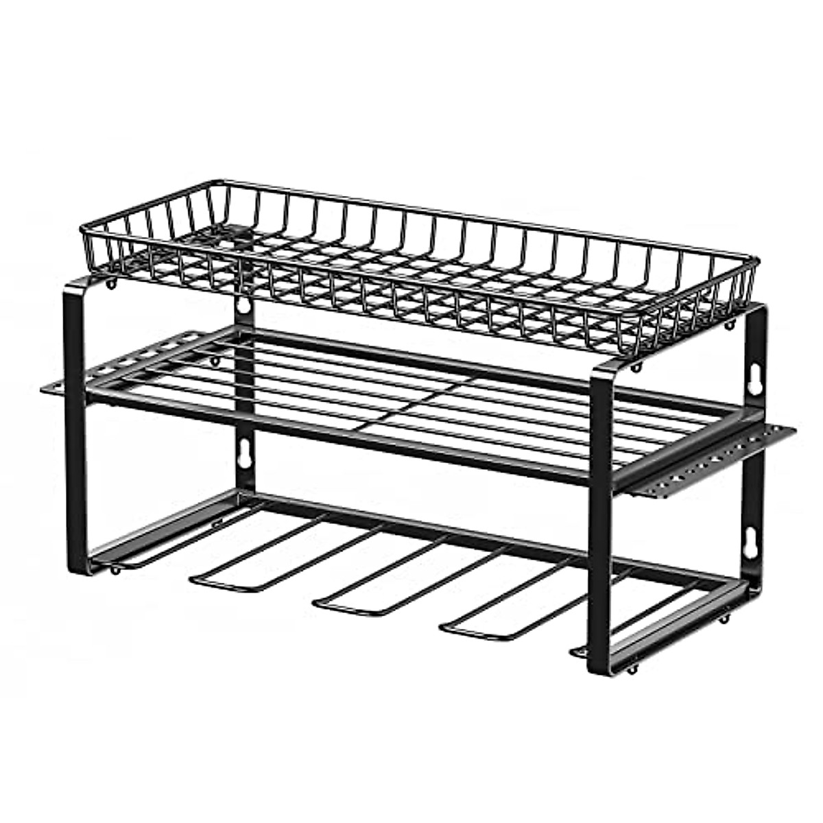 Power Tool Organizer,Tool Organization, PUKOKAL 3 Layers Heavy Duty Metal Tool Shelf with Basket, Tool Organizer and Storage Wall Mount, Utility Tool Rack for Screwdriver Pegboard Shed Workshop