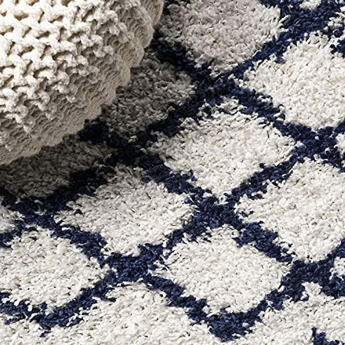 JONATHAN Y SHG104B-8 Sineu Moroccan Diamond Shag Indoor Area-Rug Bohemian Contemporary Modern Geometric Easy-Cleaning High Traffic Bedroom Kitchen Living Room Non Shedding, 8 X 10, Beige/Navy