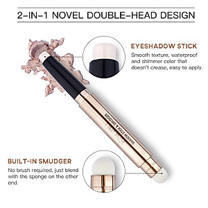 LOKFAR Eye-Shadow Stick Makeup Cosmetics Eye Brightener Stick, Rotatable Cream Eye Shadow Pencil, Glitter Shimmer Eyeshadow Stick with Soft Brush for Eye Makeup (02# Light Gold Shimmer)