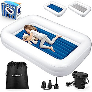 USHMA Upgrade Toddler Travel Bed with Bumpers [4-Side] | Both Side Usable Toddler Air Mattress | Inflatable Toddler Bed | Portable Inflatable Kids Travel Toddler Bed | Kids Blow Up Mattress with Sides