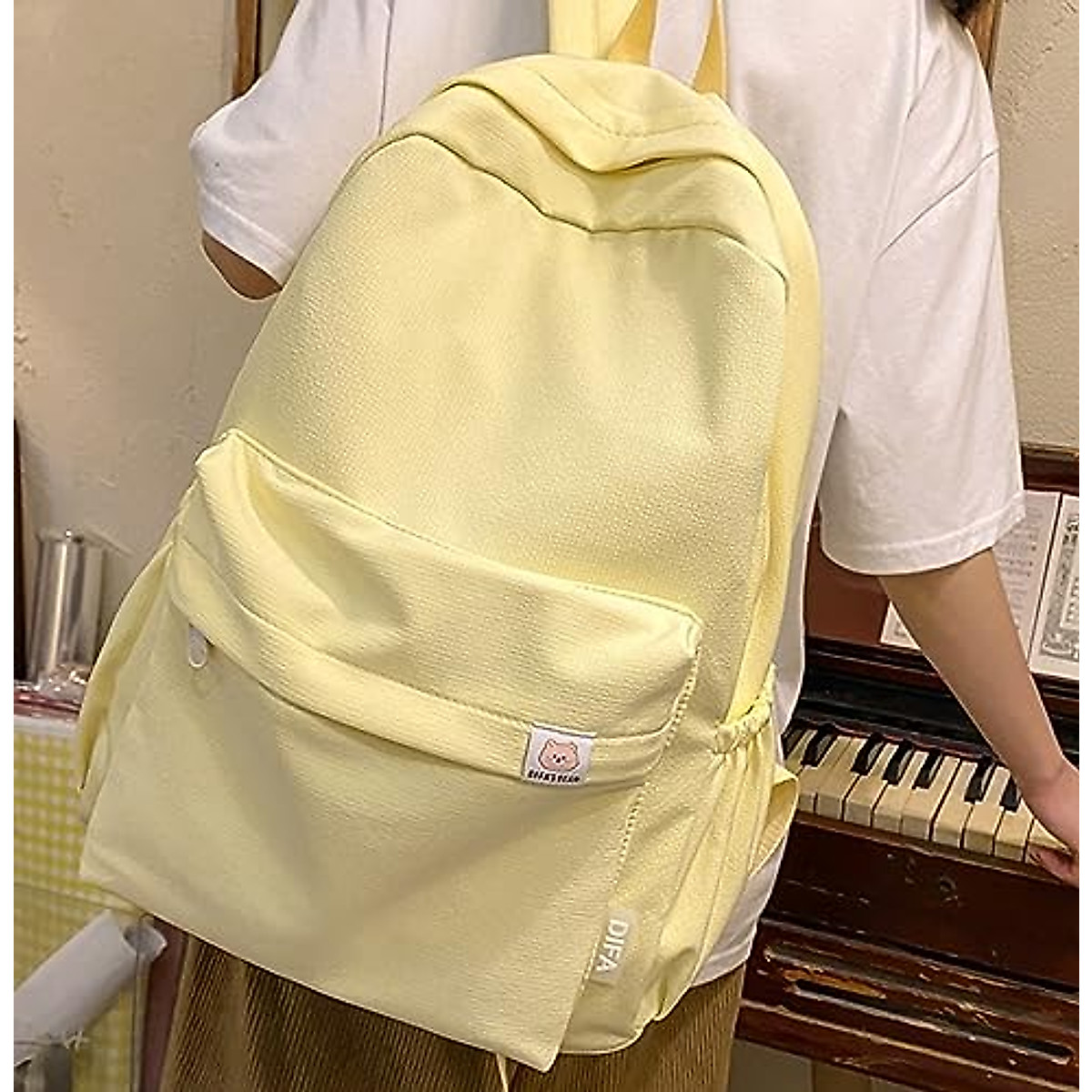 Difa Backpack, Difa’s Bear Plain Backpack, Sage Green Backpack Kawaii Cute Backpack Large capacity Casual Aesthetic Backpack