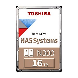 Toshiba 16TB N300 NAS 3.5 Inch SATA Internal Hard Drive. 24/7 Operation, Supports 1-8 Bay Systems, 512 MB Cache, 180TB/Year Workload, 3 Year Warranty (HDWG31GUZSVA)