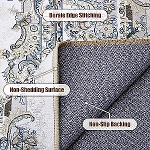 Area Rug Living Room Rugs: 8x10 Washable Oriental Persian Carpet for Bedroom Under Dining Table Large Farmhouse Floral Distressed Indoor Non Slip Decor Home Office Nursery - Beige