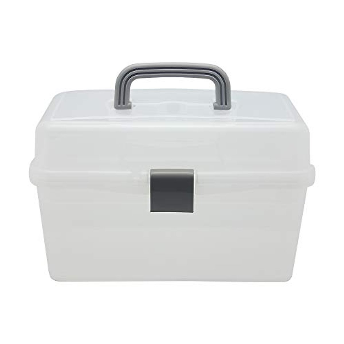 BangQiao Multipurpsoe Plastic Art Craft Storage Container Box Case with Handle and Removable Tray, Clear&Gray