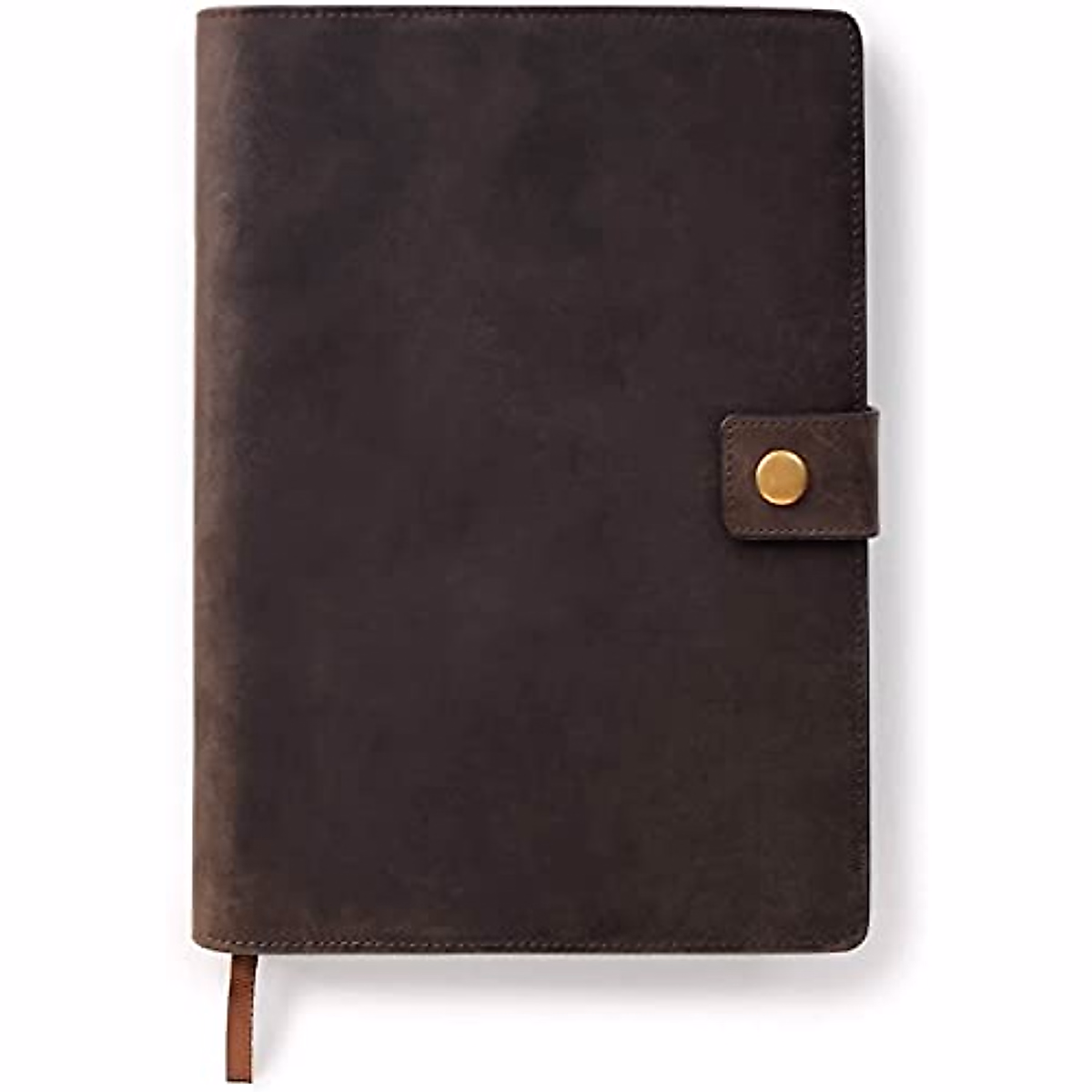 CASE ELEGANCE Full Grain Premium Leather Refillable Journal Cover with A5 Lined Notebook, Pen Loop, Card Slots, Brass Snap (Brown)