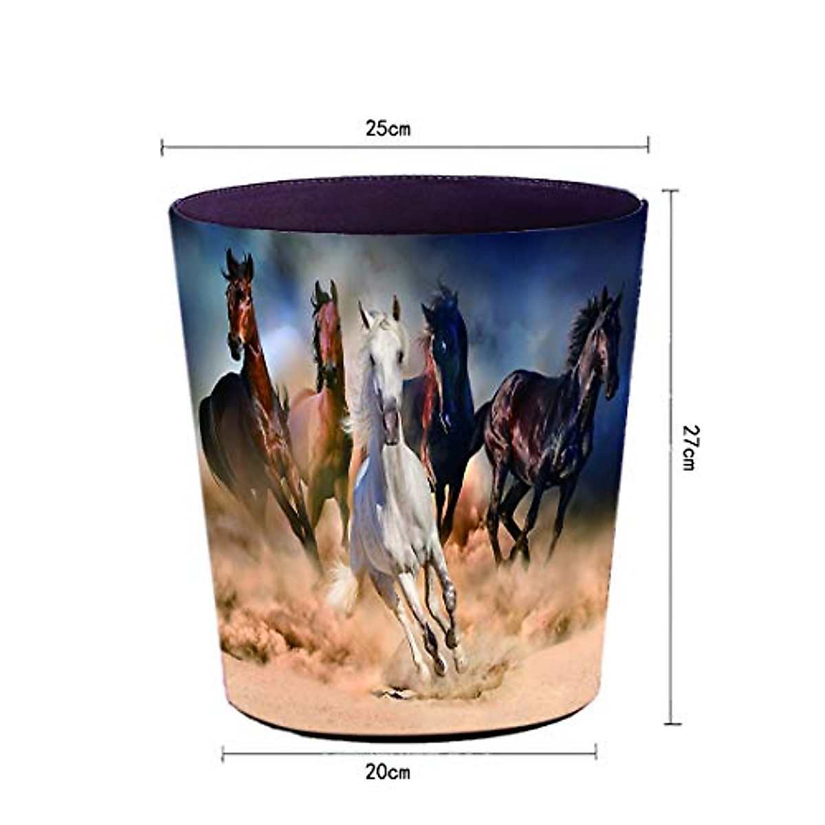 Scakbyer 10L/2.64 Gallon PU Leather Trash Can Decorative Waterproof Wastebasket Paper Basket Garbage Bin for Home Office Bathroom - Horse B