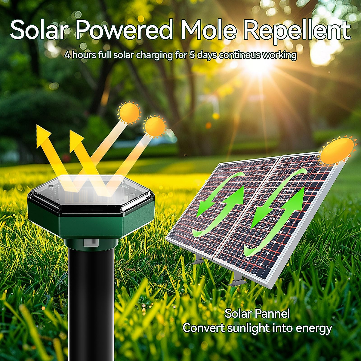 Mole Repellent Solar Powered 4 Pack buzzkick Solar Mole Repellent Ultrasonic Rodent Repeller，Vole Repellent Outdoor，Ultrasonic Pest Repeller for Yard