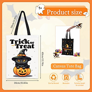 TYL&TYS Halloween Treat Bags, 3Pcs Trick or Treating Bags, Halloween Candy Canvas Tote Gift Bags (Trick or Treat, Cat, Pumpkin), Reusable Halloween Grocery Boo Basket Bag for Kids
