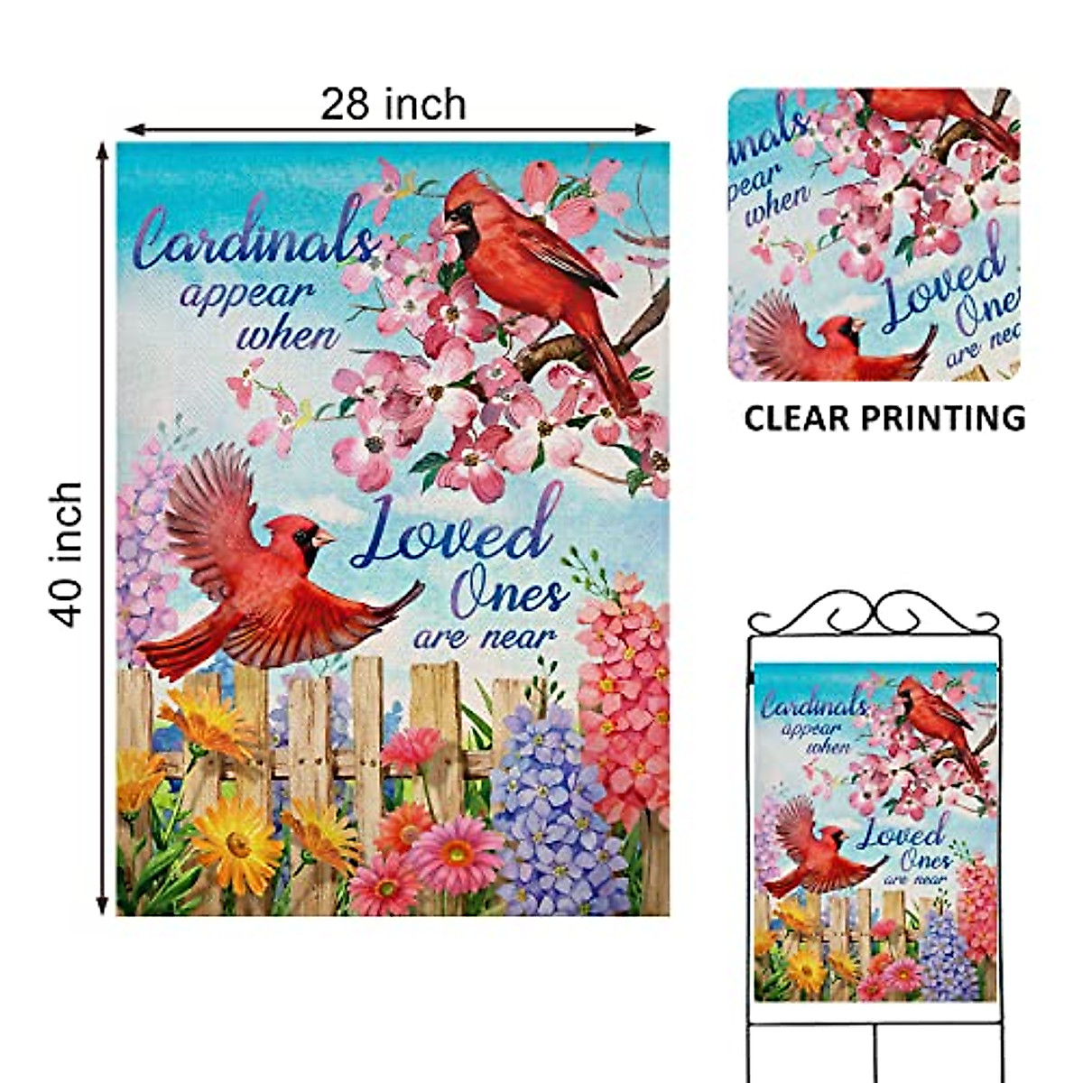 Covido Home Decorative Cardinals Appear When Loved Ones are Near Spring House Flag, Summer Bird Garden Yard Dogwood Daisy Flower Outside Decoration Inspirational Outdoor Large Decor Double Sided 28x40
