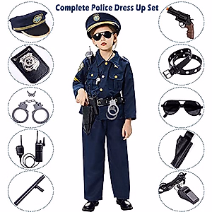 Police Dress Up Costume Set Shirt, Pants, Hat, Belt, Whistle, Gun Holster and Walkie Talkie (Small (5-7 year))