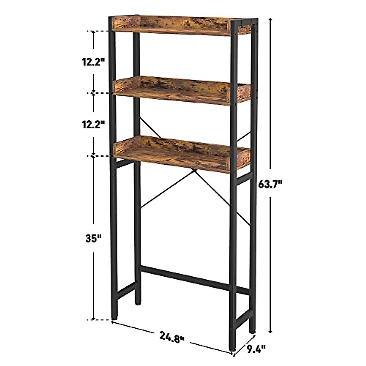 Ecoprsio Over-The-Toilet Storage Rack, 3-Tier Bathroom Organizer Shelf Over Toilet, Freestanding Space Saver Toilet Stands with 4 Hooks, Rustic Brown