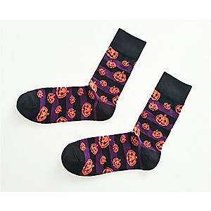 SherryDC Men's Halloween Pumpkins Bats Novelty Fun Crew Length Casual Dress Socks 2-Pack,One Size