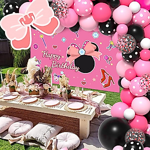 Pink Mouse Birthday Decorations of Pink Mouse Balloon Arch Kit with Backdrop & Tablecloth - Mouse Balloon Garland Different Sizes 5 12 Inch Pink Black Balloons for Girls Baby Shower Birthday Decor