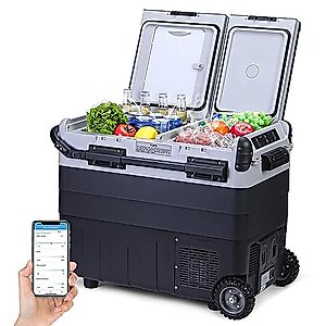 IDEALHOUSE 12 Volt Refrigerator, 53 QT(50L) RV Refrigerator, Car Fridge Dual Zone WIFI APP Control, -4℉ to 50℉, Car Fridge with 12/24V DC and 110-240V AC, Compressor Cooler for Car Travel or Home Use