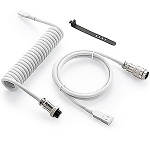 GUNMJO Pro Custom Coiled USB C Cable for Gaming Keyboard, Double-Sleeved Mechanical Keyboard Cable with Detachable Metal Aviator, 1.5M USB-C to USB-A, White Color
