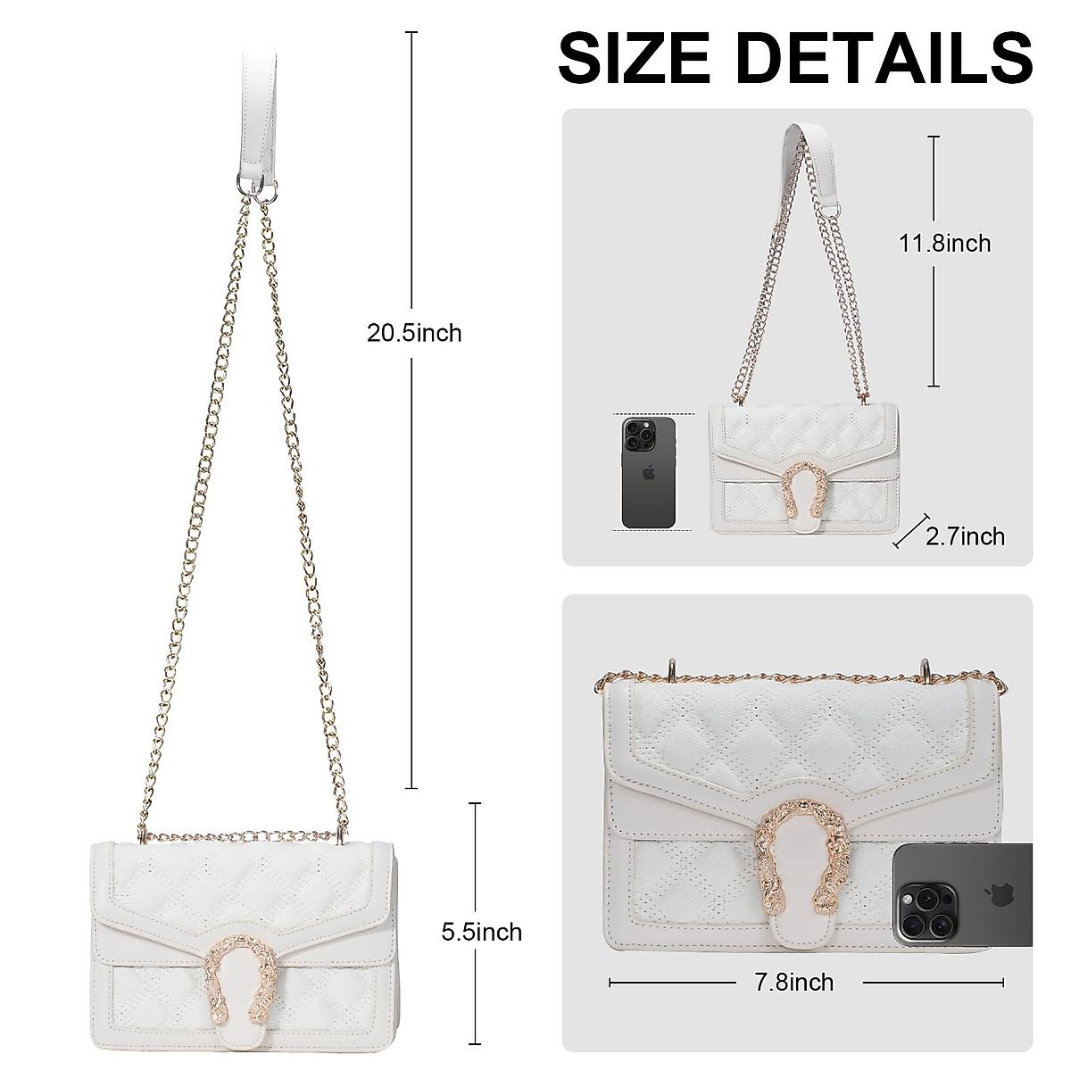 Aiqudou Quilted Crossbody Shoulder Bag for Women - Small Denim Chain Purse Leather Strap Fashion Casual Messenger Purse Bag(Mini White)