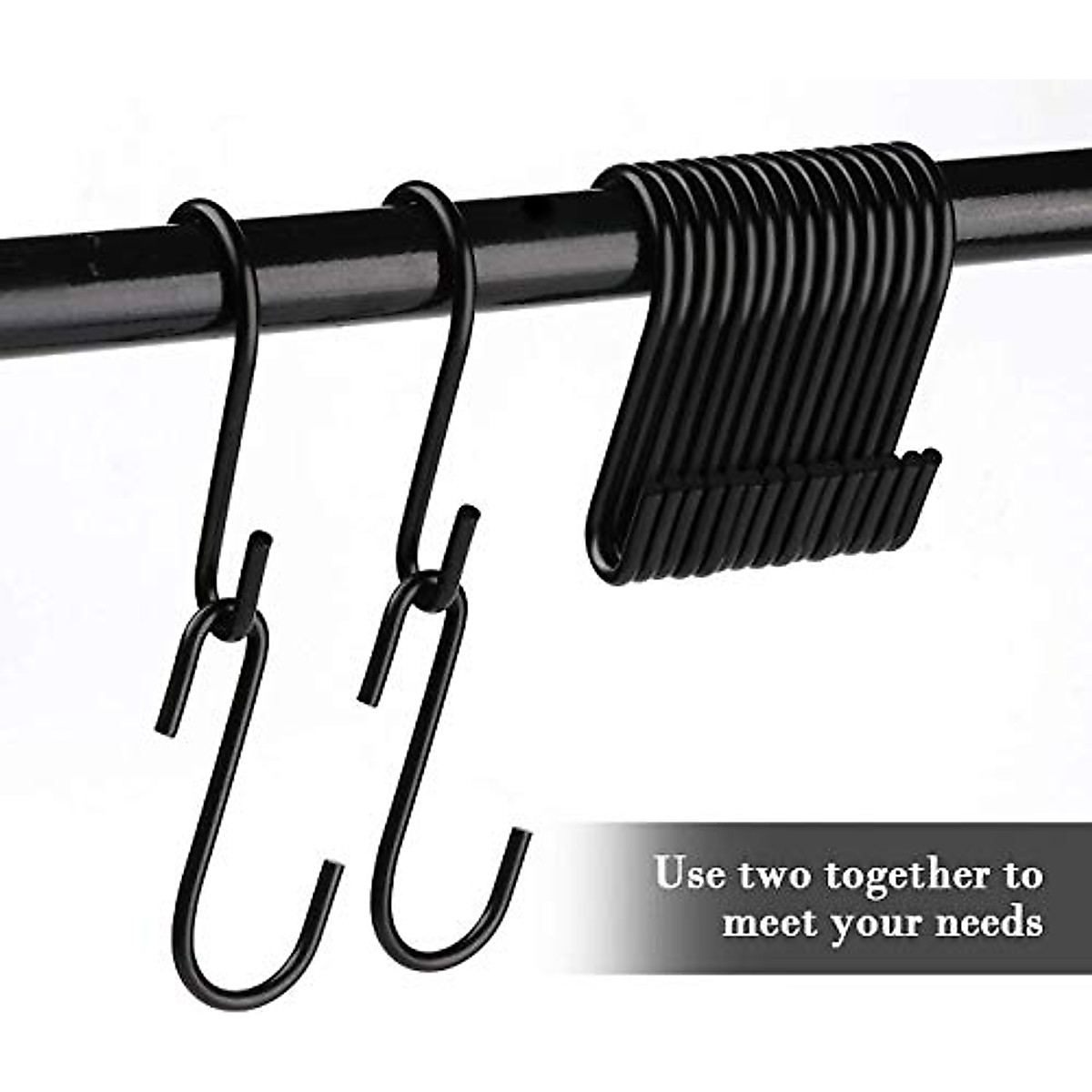 HYPYRANOW 50 Pack Black S Hooks Steel S Hanging Hooks Heavy Duty S Hanger Hook Metal Kitchen Pot Rack Hooks Closet Hooks Plants Hooks for Hanging Pot, Pan, Cups, Plants, Bags, Jeans, Towels