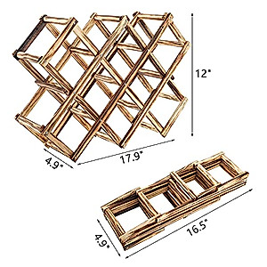 ZEAYEA 2 Pack Wood Wine Bottle Holder, Foldable Countertop Wine Rack with 20 Bottles, Free Standing Wine Storage Rack Display Shelf for Home, Kitchen, Bar, Cabinet, Pantry