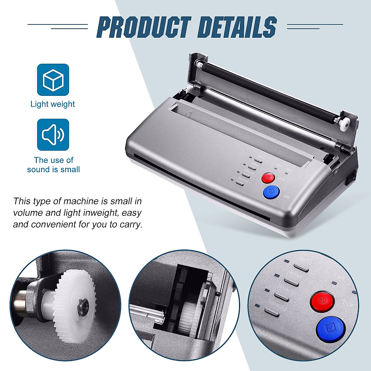 Tattoo Transfer Stencil Machine with 30 Pieces A4 Tattoo Transfer Paper Tattoo Printer Machine Thermal Stencil Paper Printer Mini Thermal Copier Printer for Tattoo Supplies (Silvery Grey)