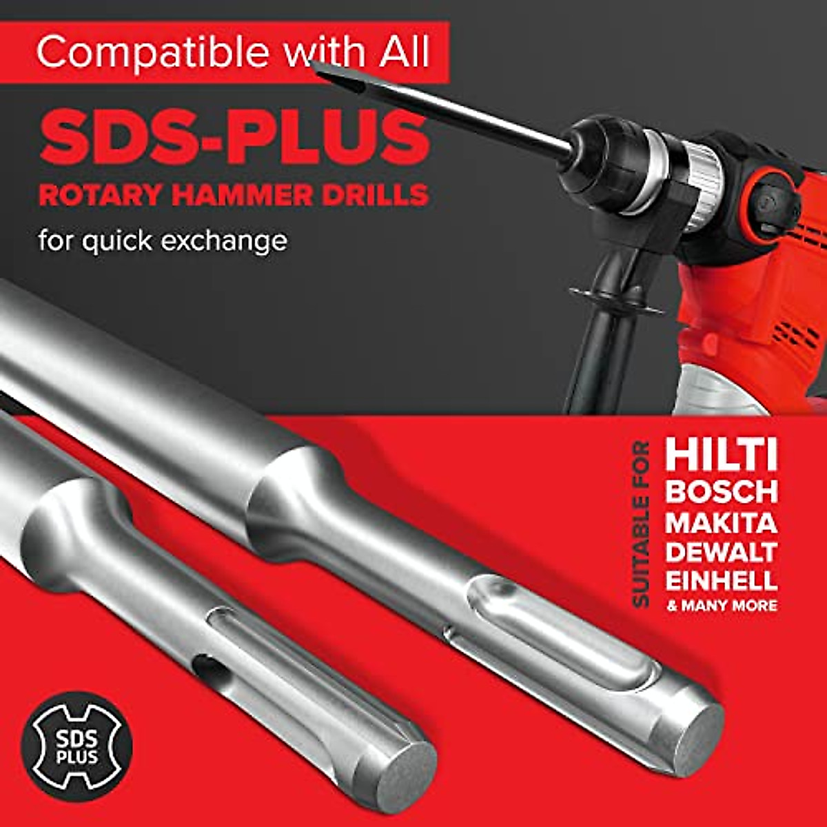 KSP-Tec - SDS-Plus Chisel Set for SDS+ Rotary Hammers – with Tile Chisel – with Storage Case for Masonry, Concrete, Brick, Stone (4pcs)