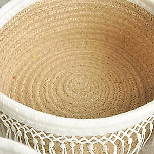 YIZUNNU Round Macrame Organizer Basket Boho Small Storage Baskets with Tassel Woven Rope Baskets Bins for Car keys Wallets Card Holders